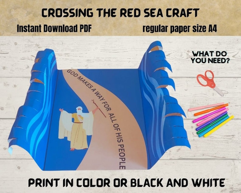 Crossing the Red Sea Printable, Sunday School Craft, Bible Story ...