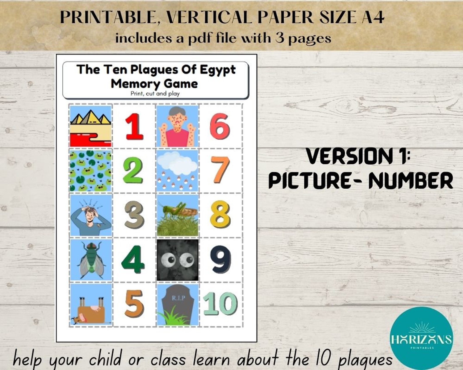 Bible Memory Match Game, the Ten Plagues of Egypt, Bible Craft for Kids ...