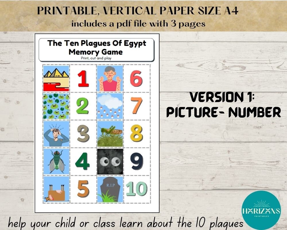 Bible Memory Match Game, the Ten Plagues of Egypt, Bible Craft for Kids ...