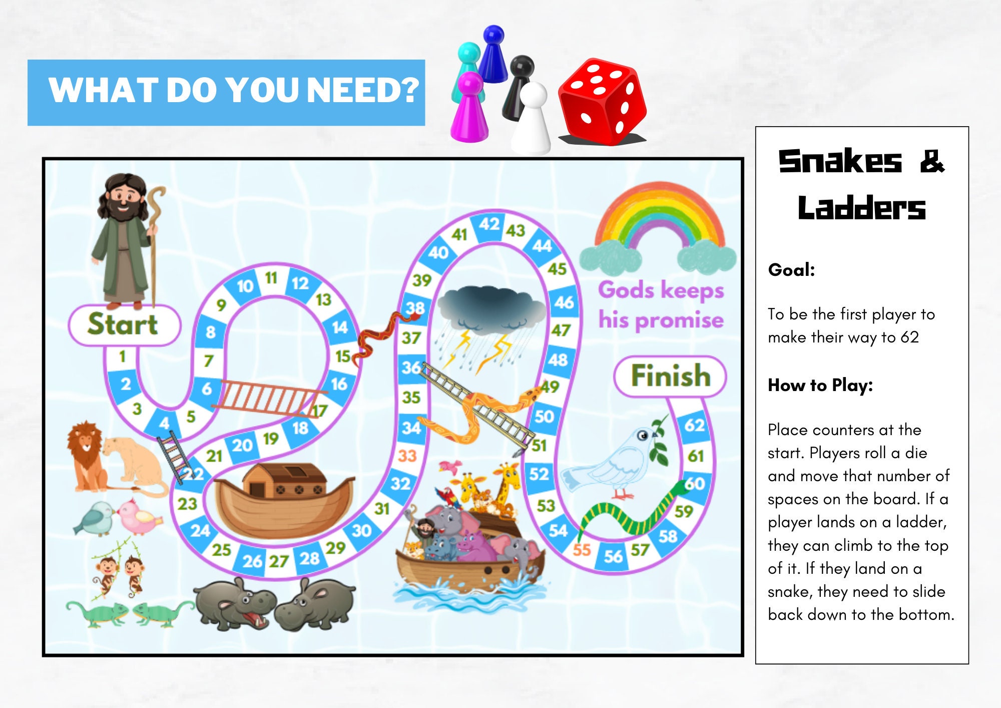 Noah's Ark, Bible Story Game, Activities for Kids, Chutes Snakes and ...