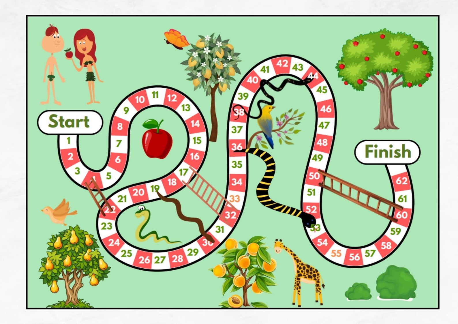 Adam and Eve Bible Story Game Activities for Kids, Chutes Snakes and ...
