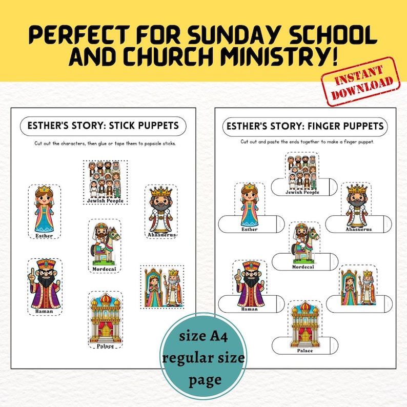 Esther's Bible Story Craft: Finger Puppets, Sunday School Activity ...