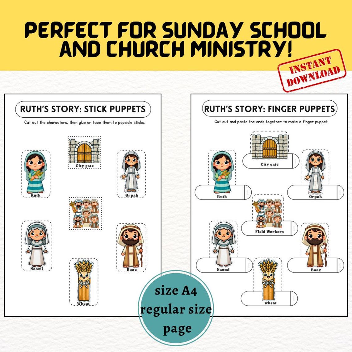 Ruth and Boaz Bible Printable, Finger Puppets, Sunday School Craft ...