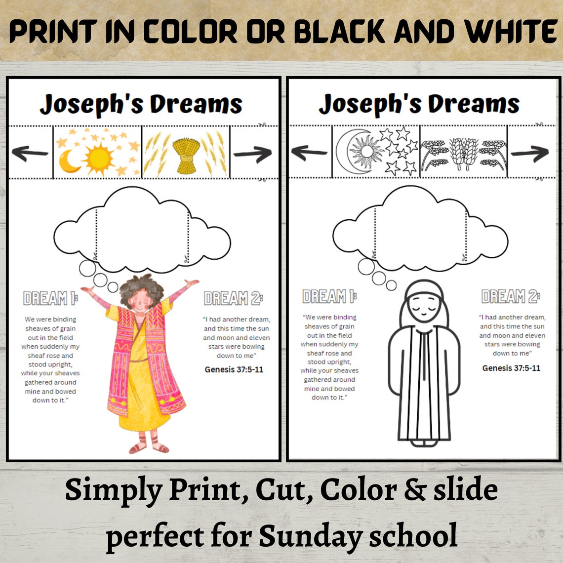 Joseph's Dream Printable, Bible Activity for Kids, Old Testament ...