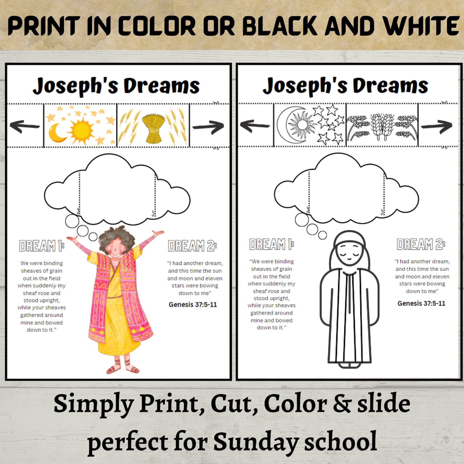 Joseph's Dream Printable, Bible Activity for Kids, Old Testament ...