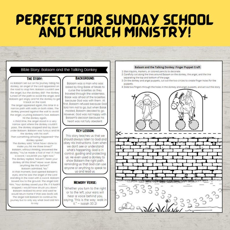 Balaam's Talking Donkey, Printable Finger Puppets , Bible Lesson for ...
