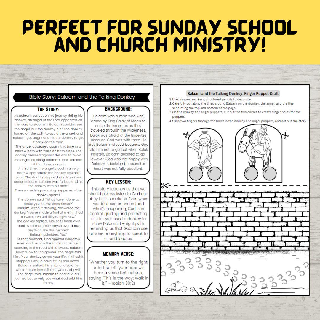 Balaam's Talking Donkey, Printable Finger Puppets , Bible Lesson for ...