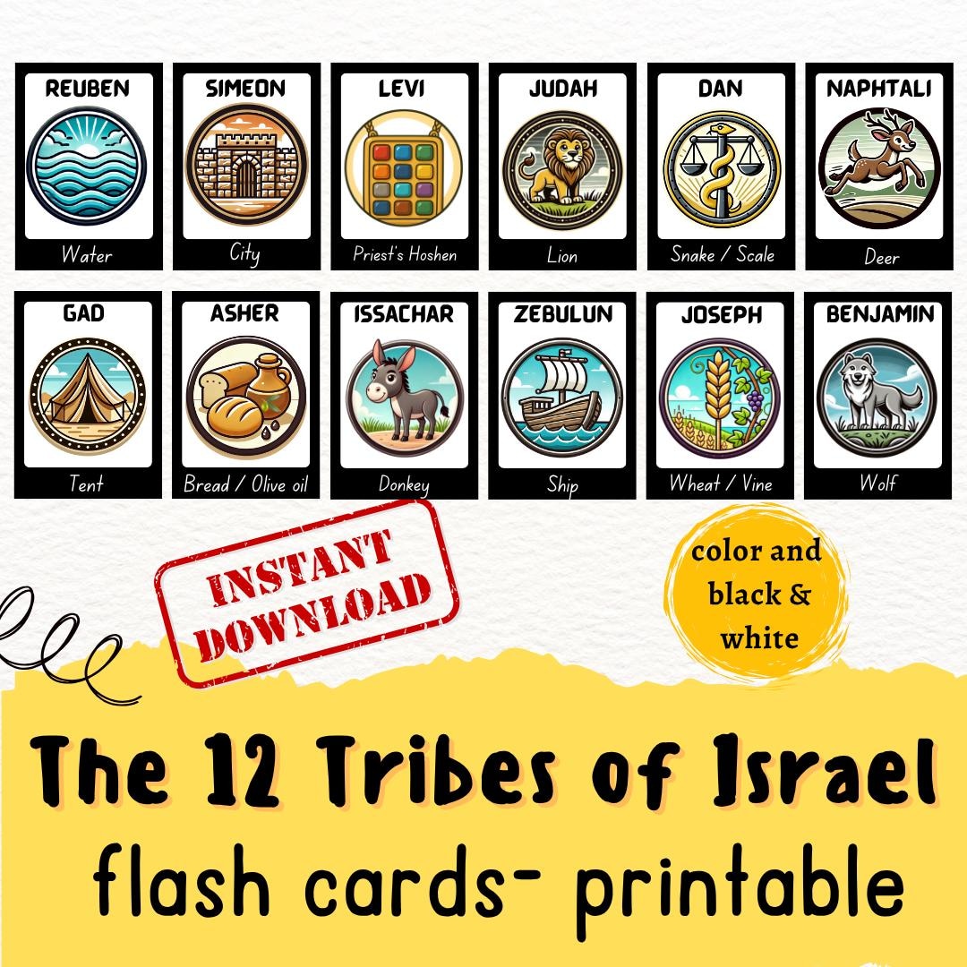 12 Tribes of Israel ,flash Cards Printable, Sunday School Craft, Bible ...