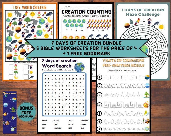 7 Days of Creation Flash Cards, Genesis, Bible Lesson for Kids ...