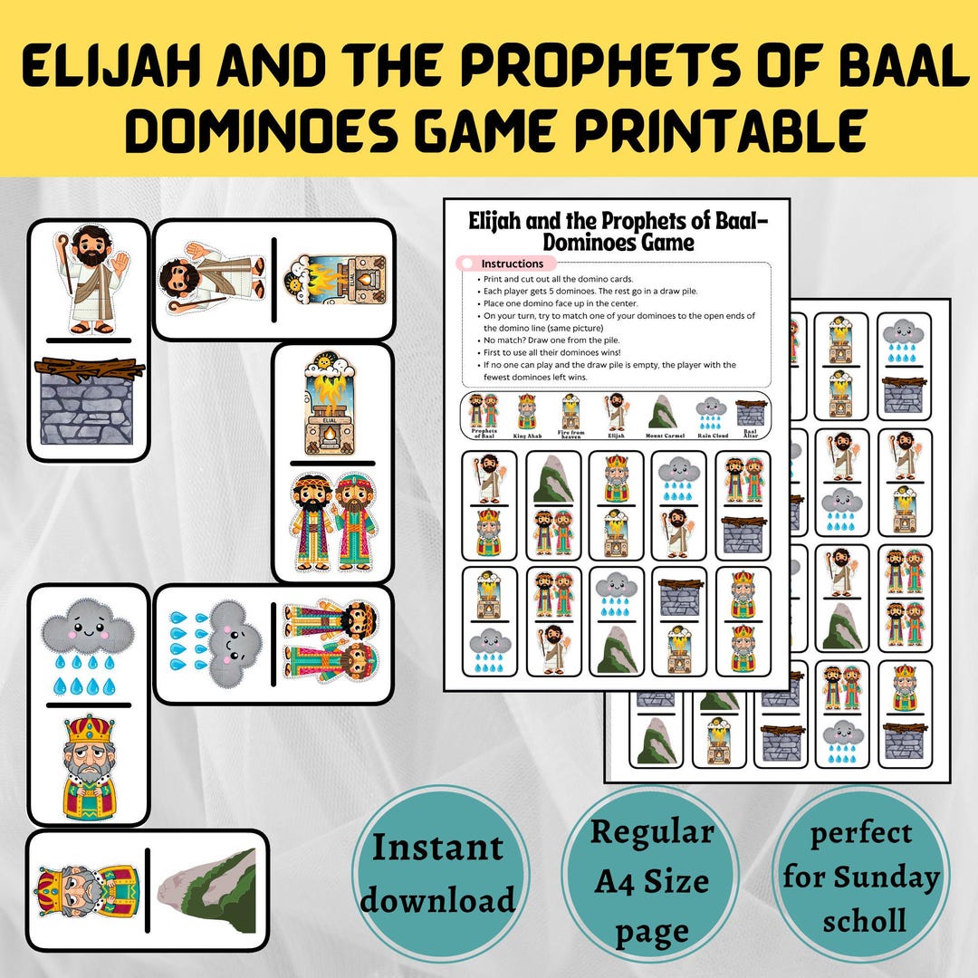 Elijah Printable Domino Game, Sunday School, Bible Story Activity Kids ...