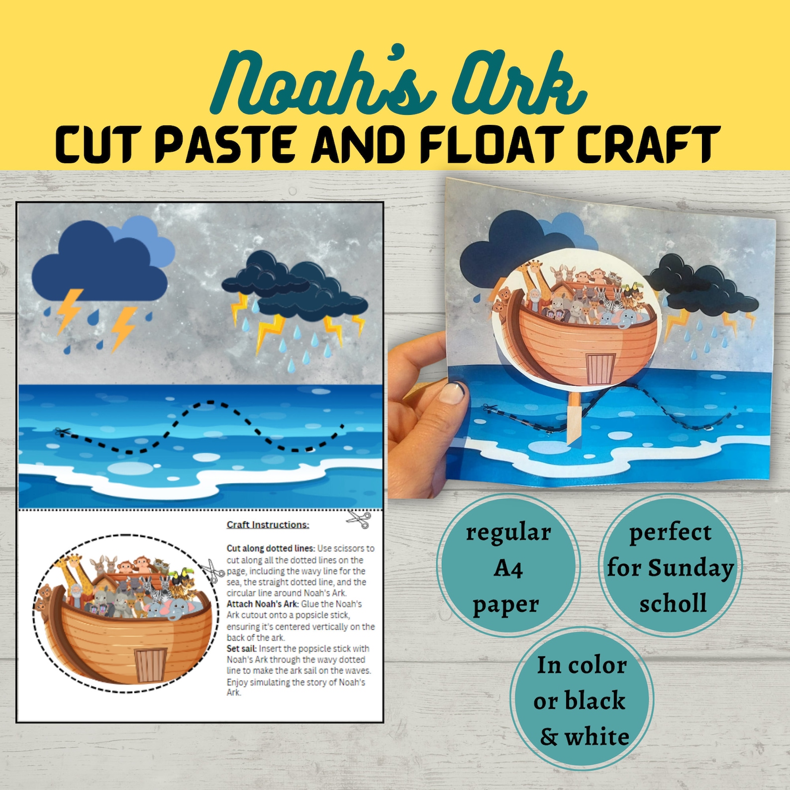 Noah's Ark Printable, Sunday School Craft, Bible Story Activity Kids ...