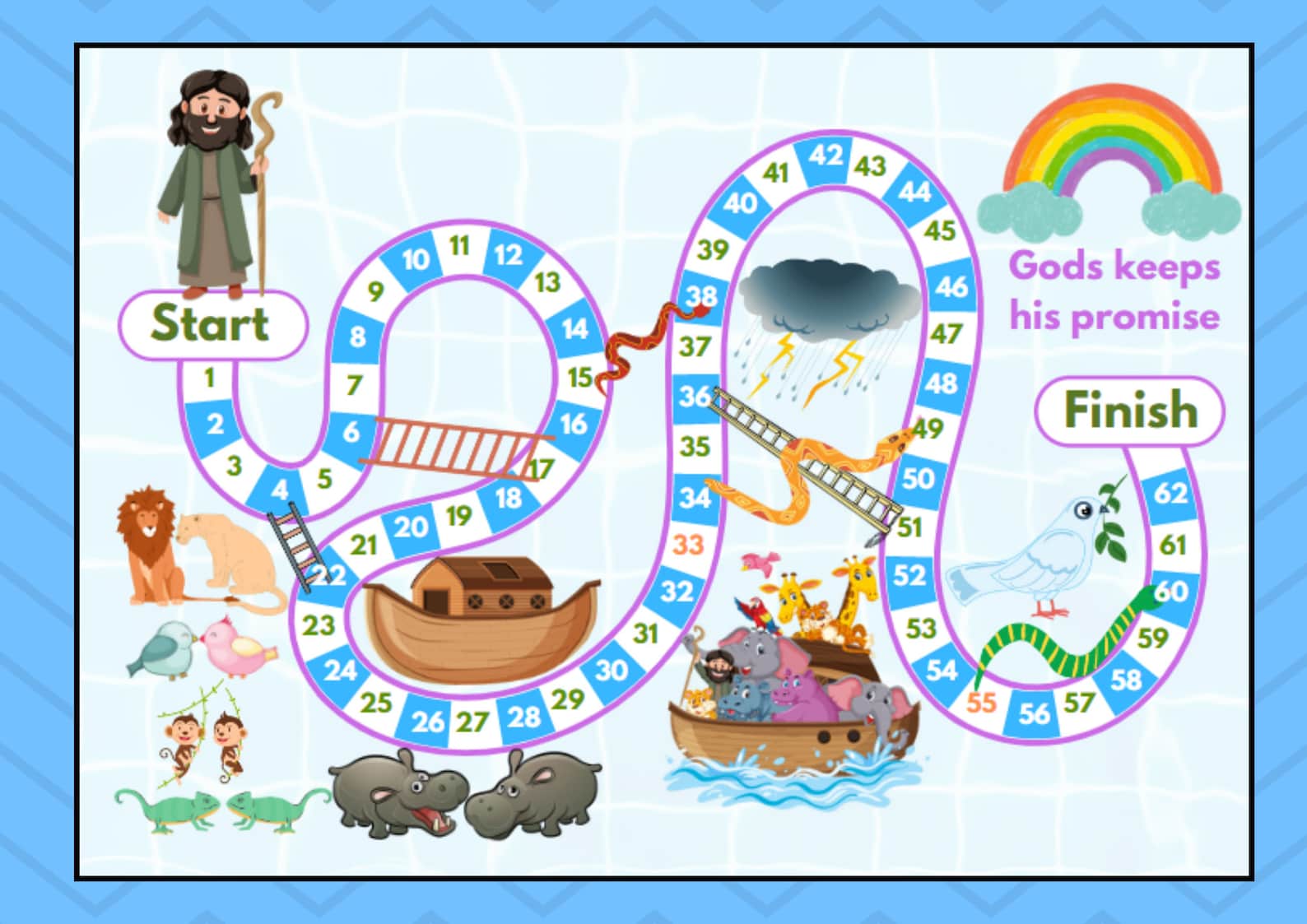 Noah's Ark, Bible Story Game, Activities for Kids, Chutes Snakes and ...