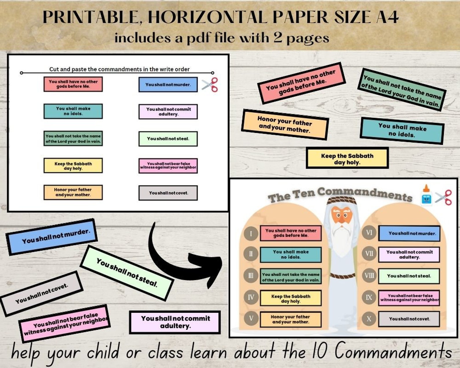 The Ten Commandments Printable, Bible Activity for Kids, Old Testament ...