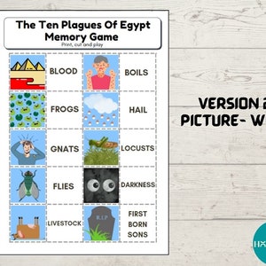 Bible Memory Match Game, the Ten Plagues of Egypt, Bible Craft for Kids ...
