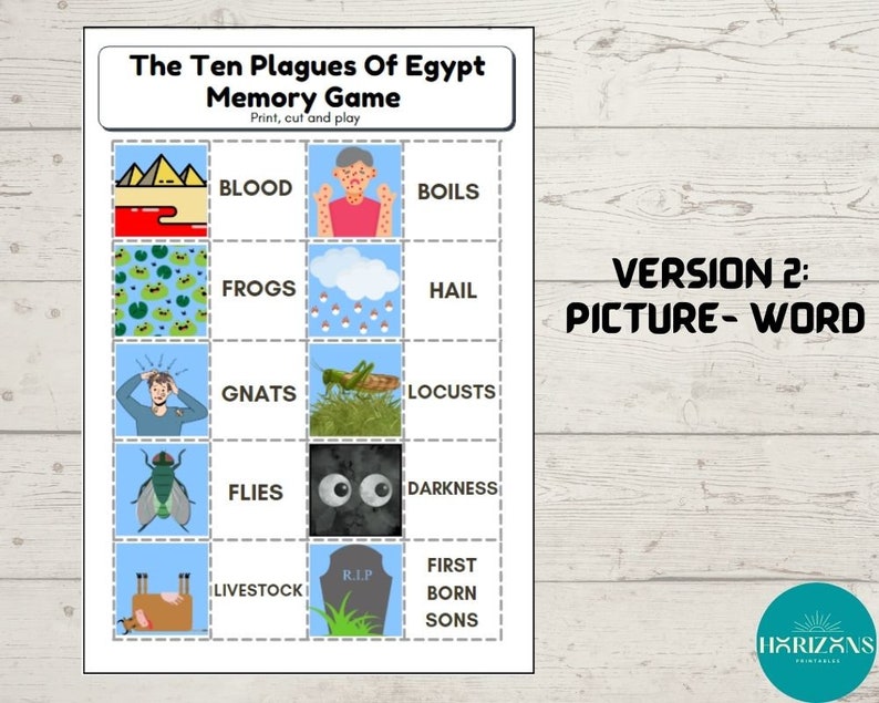 Bible Memory Match Game, the Ten Plagues of Egypt, Bible Craft for Kids ...