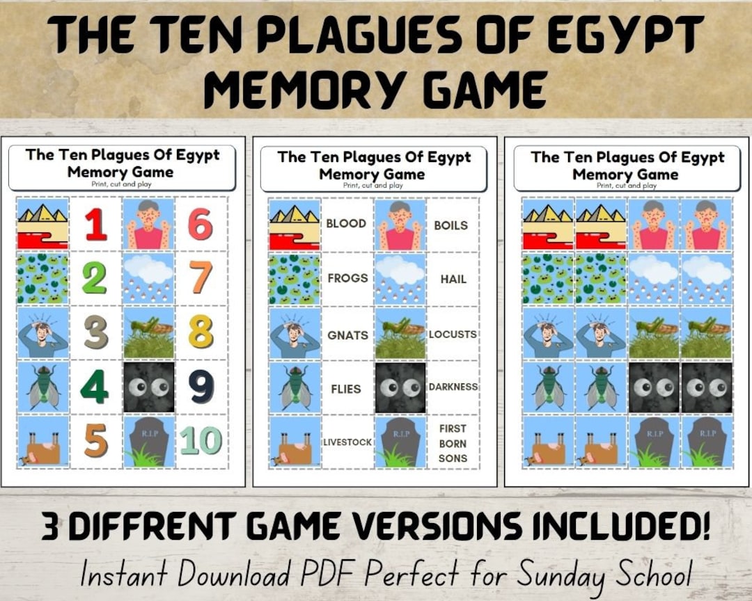 Bible Memory Match Game, the Ten Plagues of Egypt, Bible Craft for Kids ...