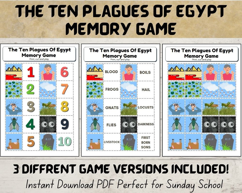Bible Memory Match Game, the Ten Plagues of Egypt, Bible Craft for Kids ...