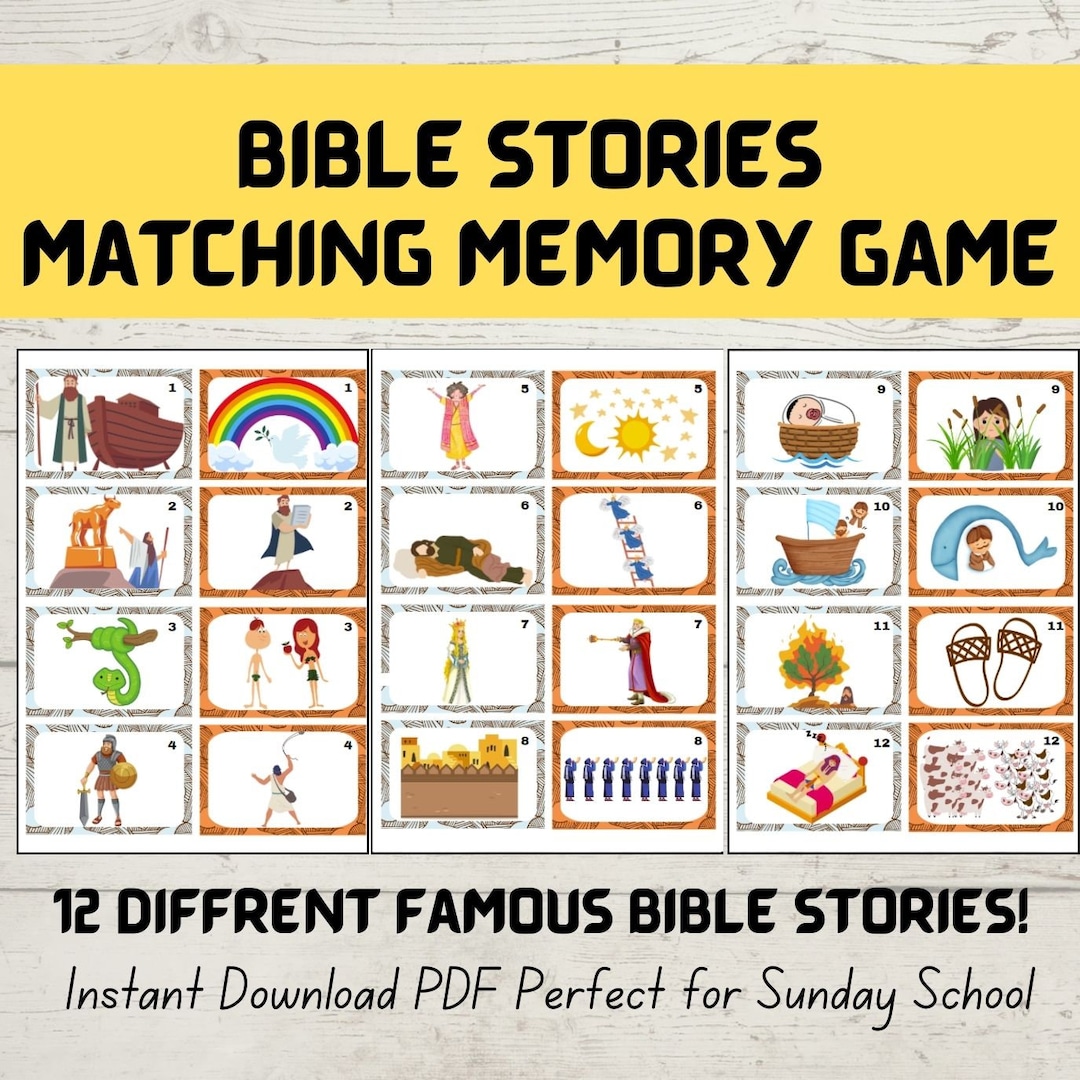 Bible Memory Matching Game, Old Testament Stories. Bible Craft for Kids ...