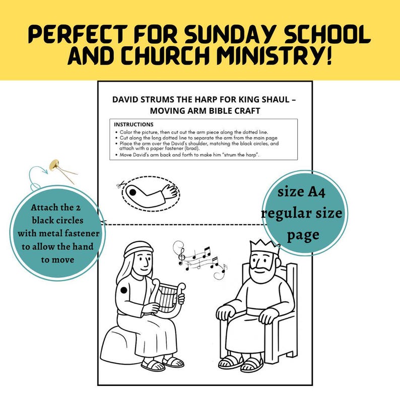 David Plays the Harp for King Saul– Printable Bible Craft, Samuel ...