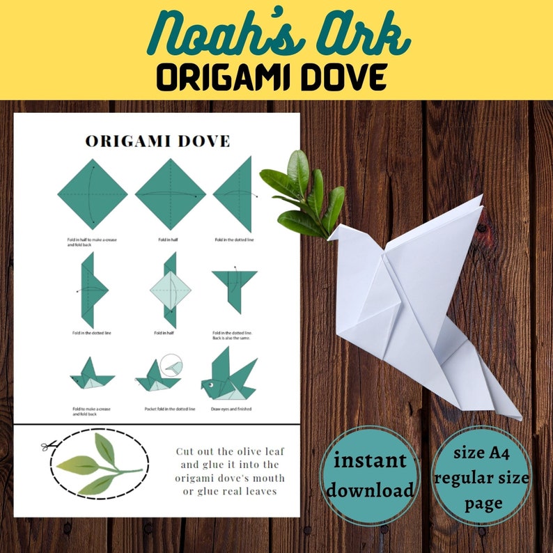 Noah's Ark Origami Dove, Bible Story Activity Kids, Sunday School Craft ...