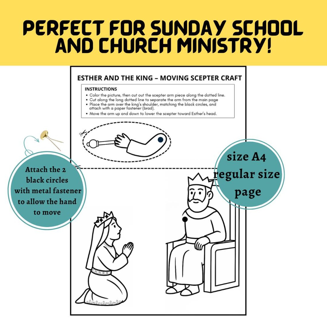 Esther and King Ahasuerus – Printable Moving Scepter Bible Craft, Purim ...