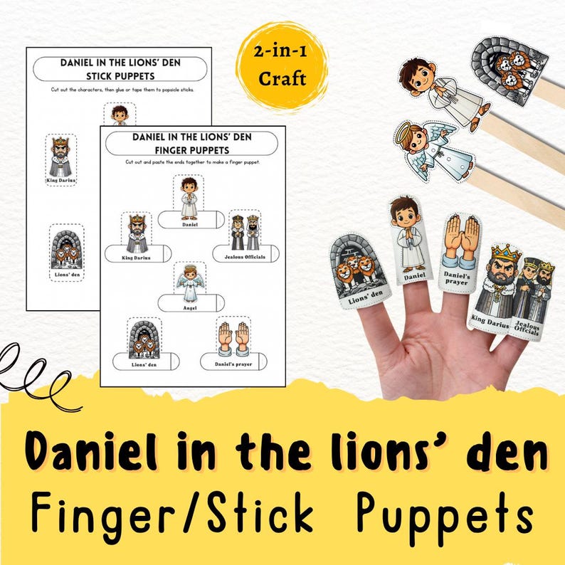 Daniel in the Lions Den Bible Story Craft: Finger Puppets, Sunday ...
