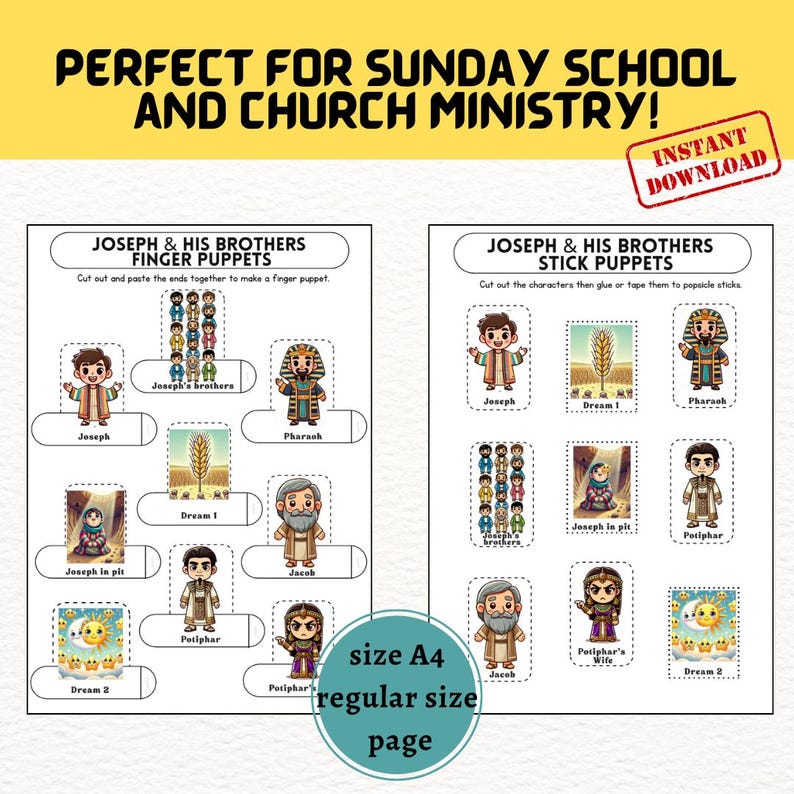 Joseph Bible Story Craft: Finger Puppets, Sunday School Activity, Bible ...