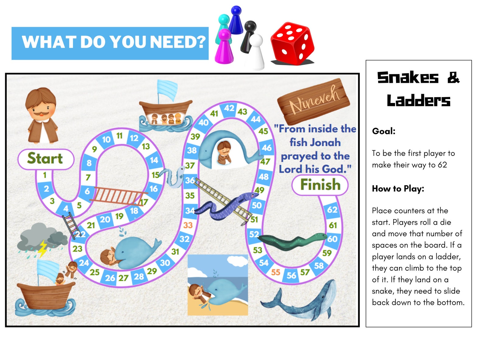 Jonah and the Big Fish Game, Activities for Kids, Chutes Snakes and ...