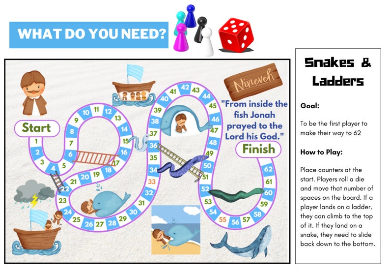 Jonah and the Big Fish Game, Activities for Kids, Chutes Snakes and ...