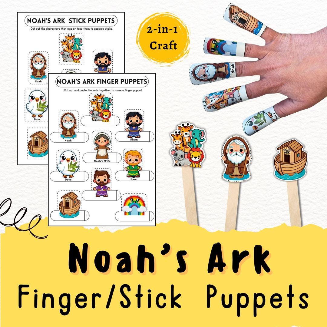 Noah's Ark Printable, Finger Puppets, Sunday School Craft, Bible Story ...