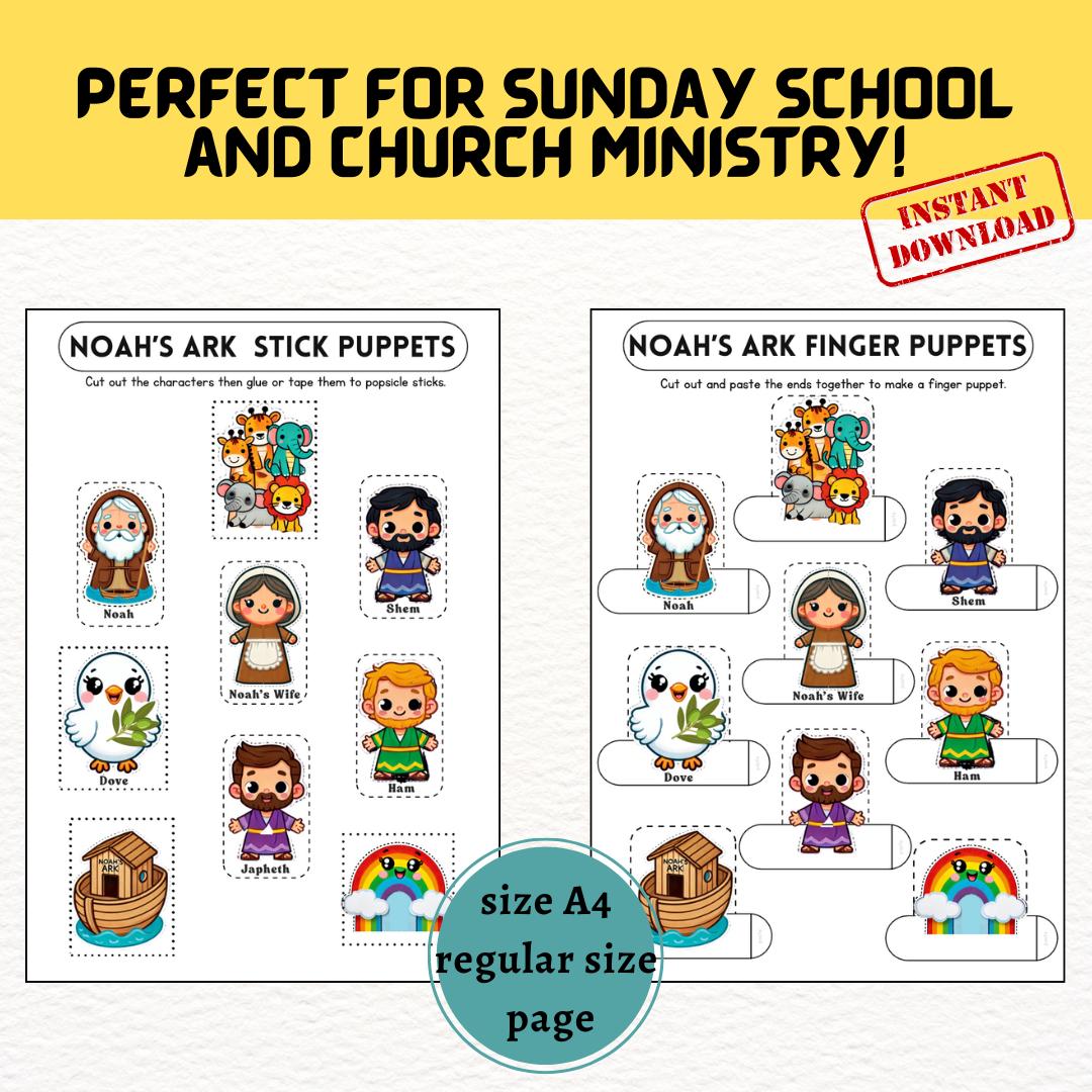 Noah's Ark Printable, Finger Puppets, Sunday School Craft, Bible Story ...