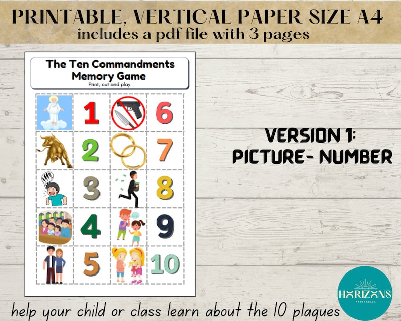 Bible Memory Match Game, the Ten Commandments, Bible Craft for Kids ...