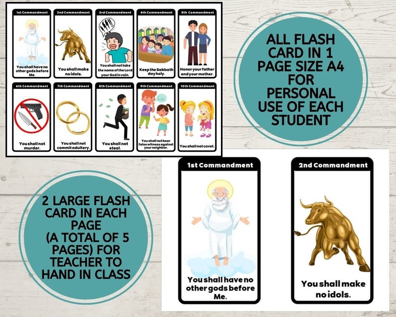 10 Commandments Flash Cards, Genesis, Flashcards, Bible Lesson for Kids ...