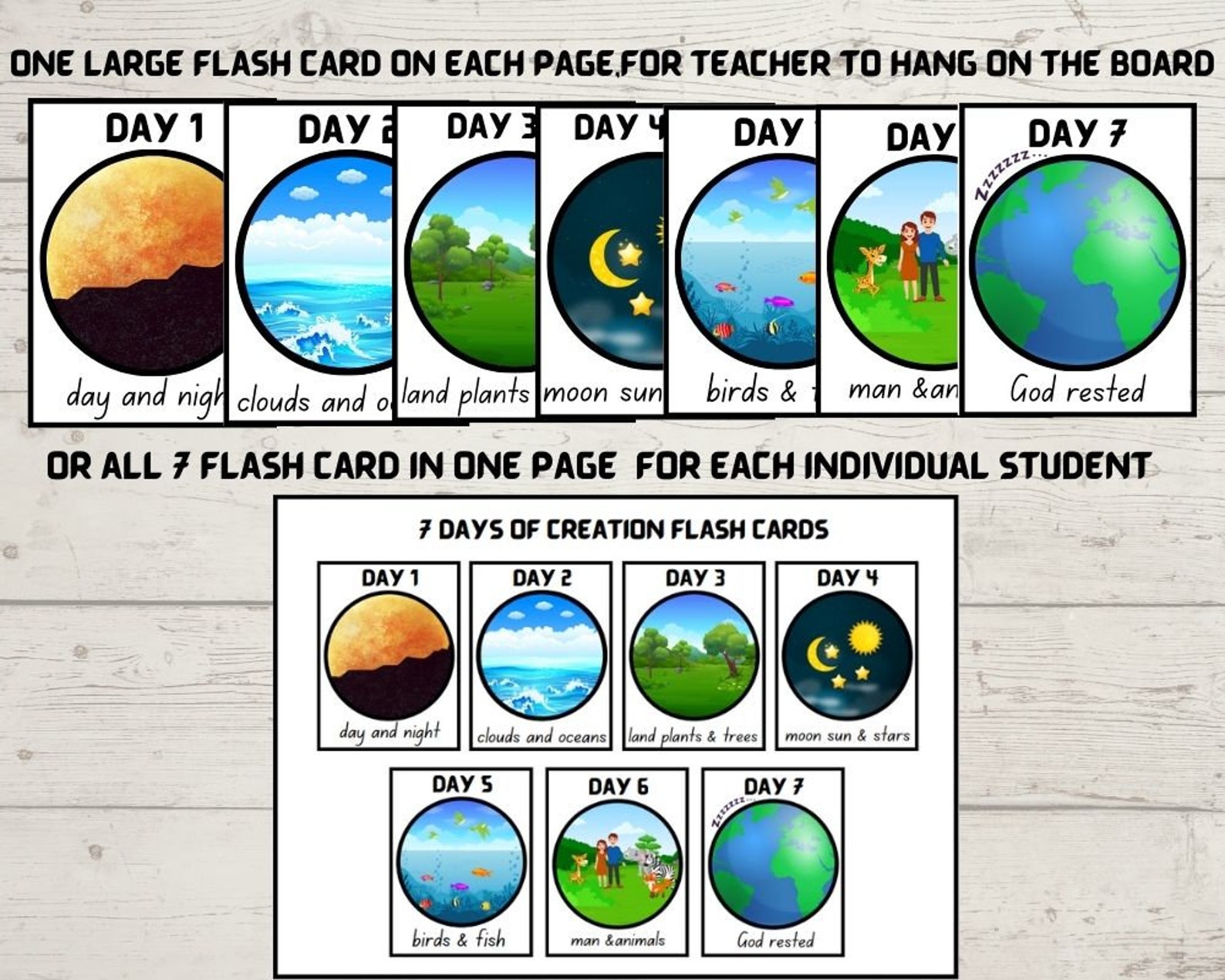 7 Days of Creation Flash Cards, Genesis, Bible Lesson for Kids ...