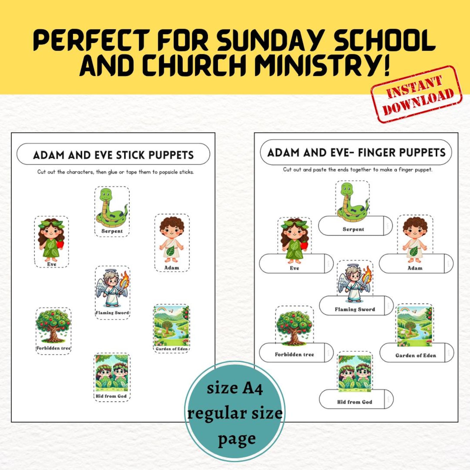 Adam & Eve Bible Story Craft: Finger Puppets, Sunday School Activity ...