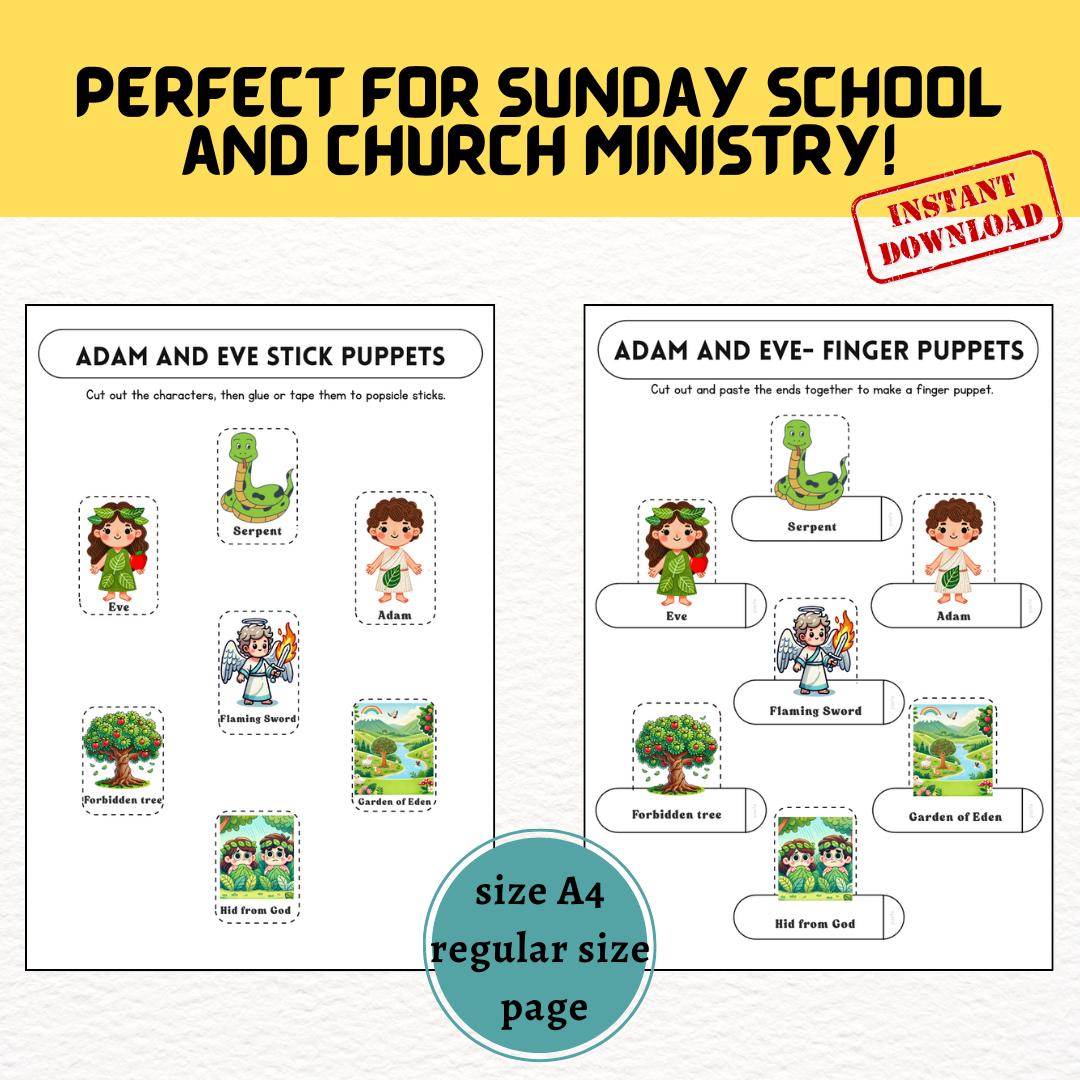 Adam & Eve Bible Story Craft: Finger Puppets, Sunday School Activity ...