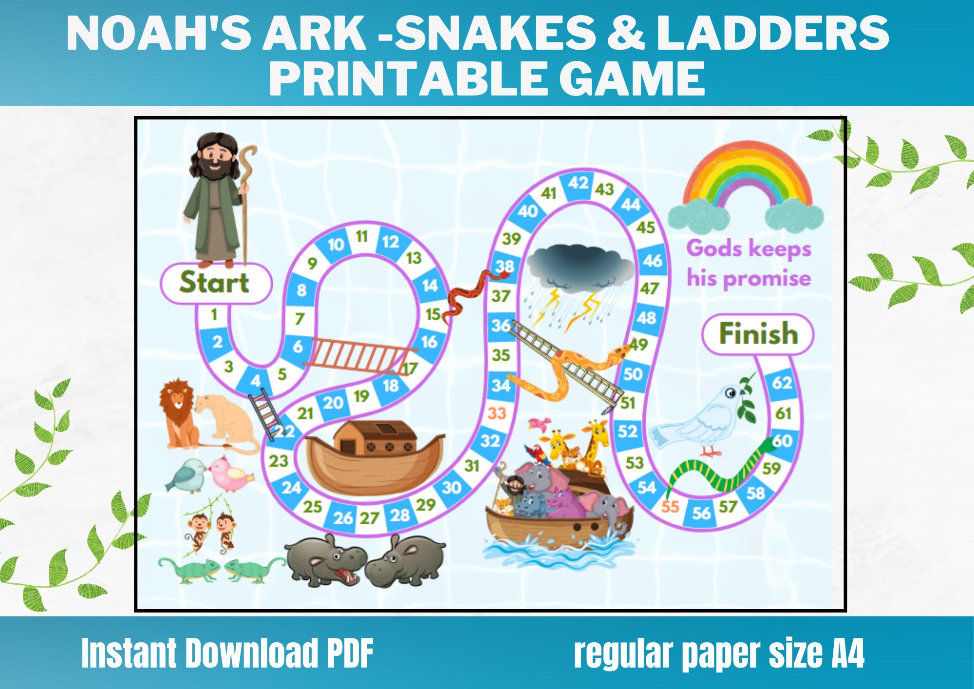 Noah's Ark, Bible Story Game, Activities for Kids, Chutes Snakes and ...