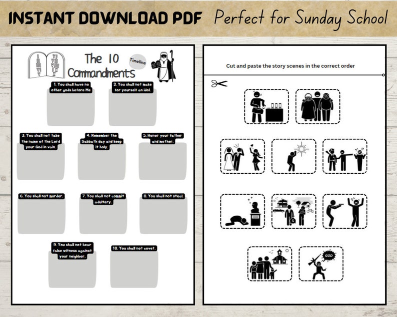 The Ten Commandments Printable, Bible Activity for Kids, Old Testament ...