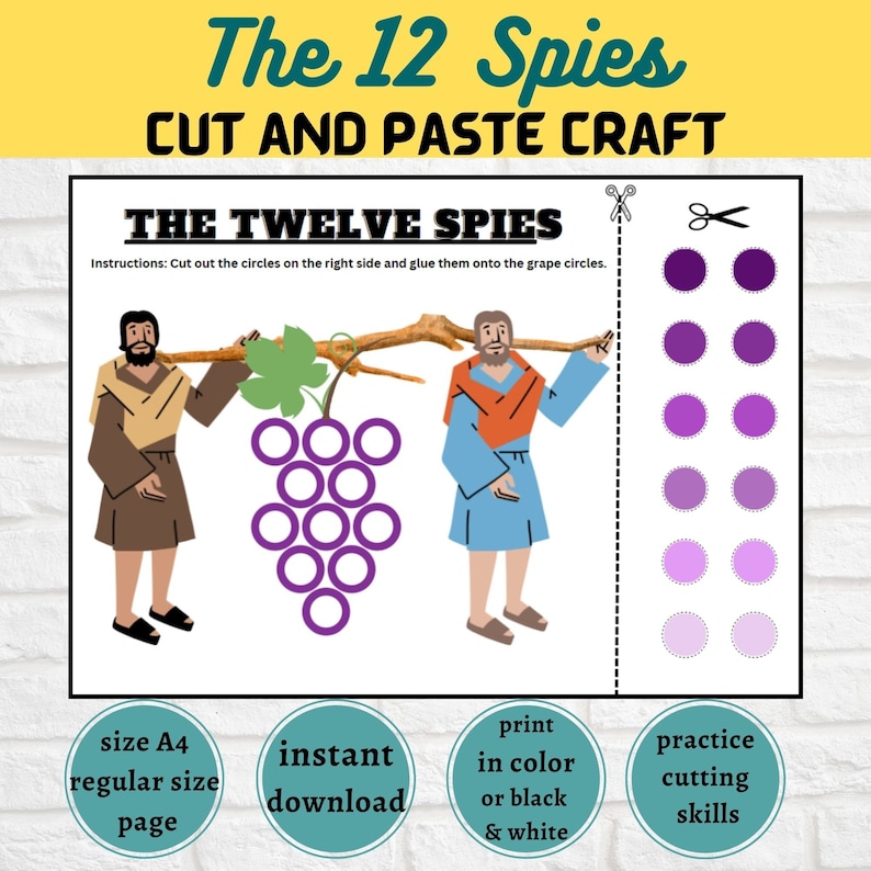 The 12 Spies Printable, Bible Activity for Kids, Old Testament, Twelve ...