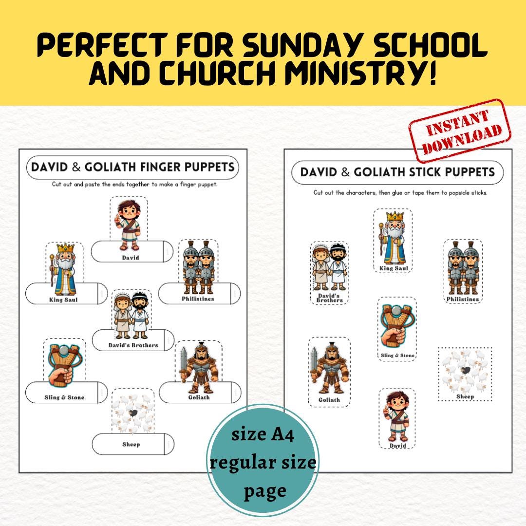 David and Goliath Finger Puppets, Bible Lesson for Kids, Homeschool ...