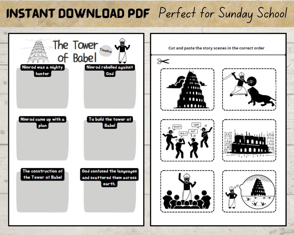 Tower of Babel Printable, Nimrod, Bible Activity for Kids, Old ...