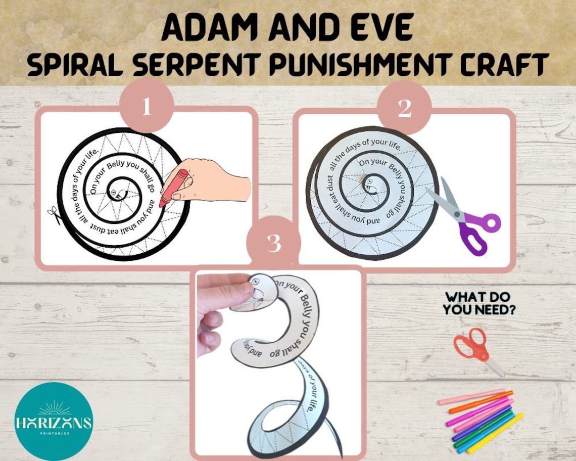 Adam and Eve Bible Craft for Kids, Spiral Serpent, the Fall, Sunday ...