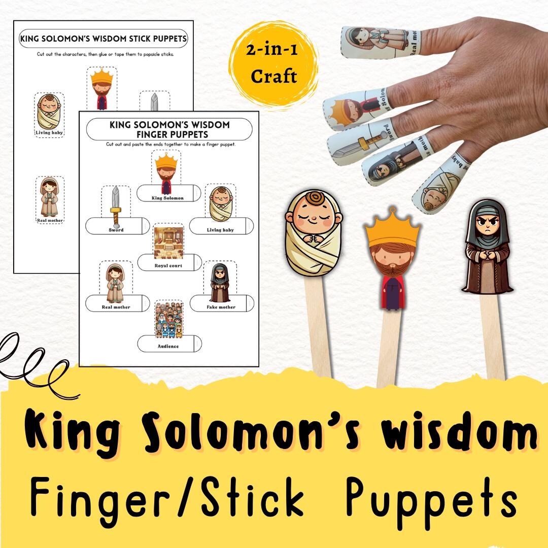 King Solomon and the Baby Bible Story Printable, Finger Puppets Craft ...