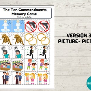 Bible Memory Match Game, the Ten Commandments, Bible Craft for Kids ...