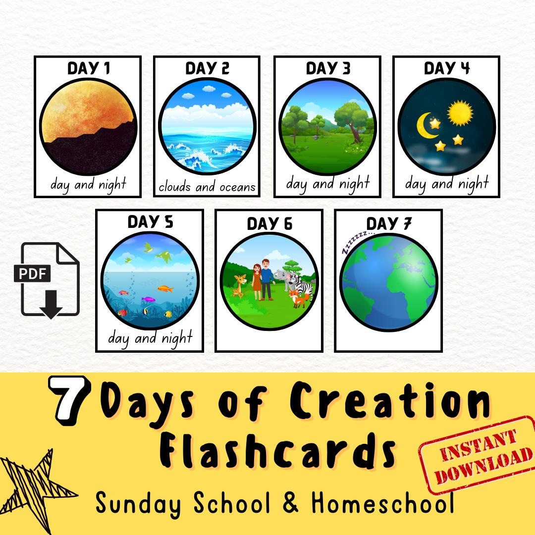 7 Days of Creation Flashcards Printable | Genesis Bible Lesson for Kids ...