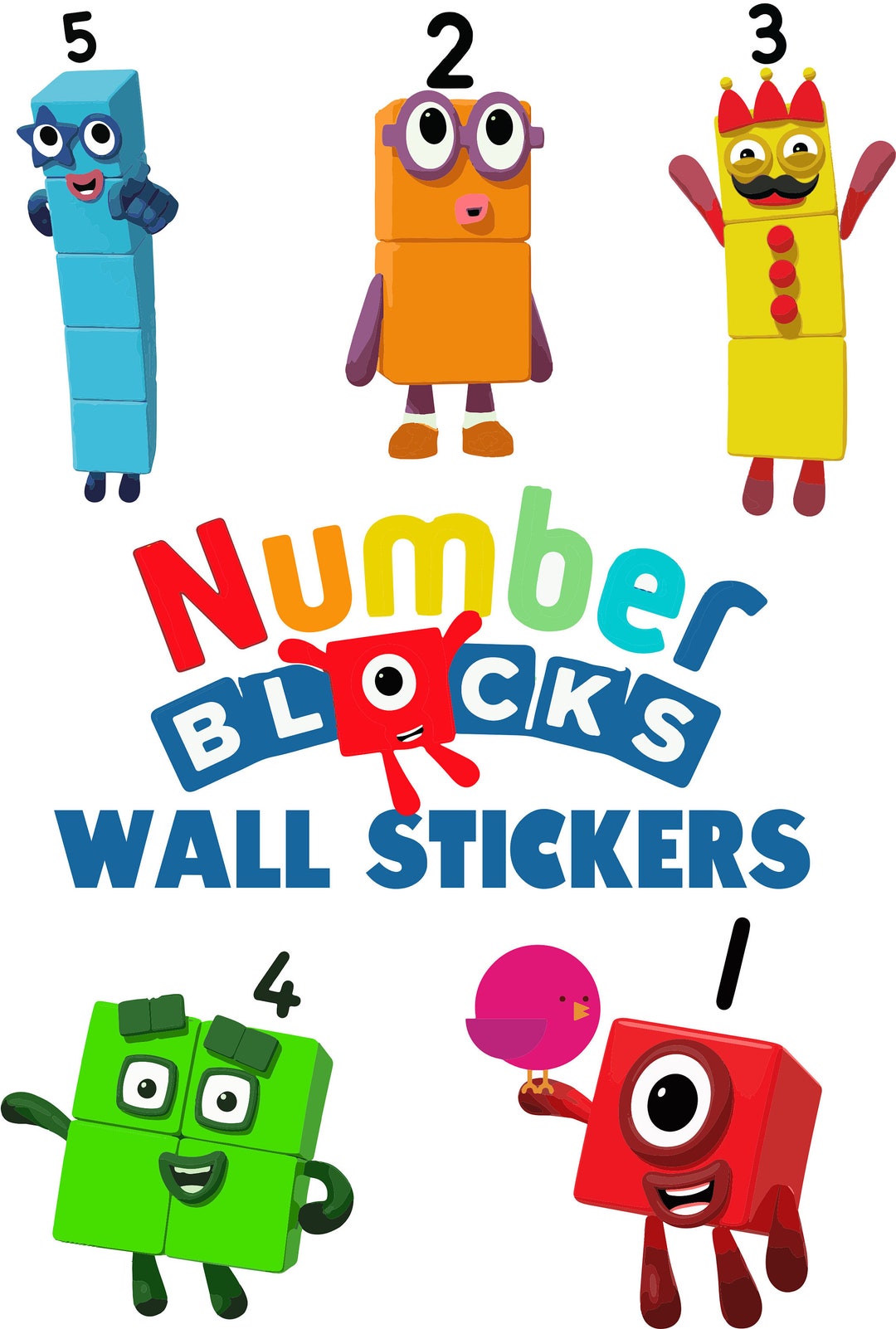 Numberblocks Wall Stickers Cut to Shape Vibrant Colours A5-A0 Size ...