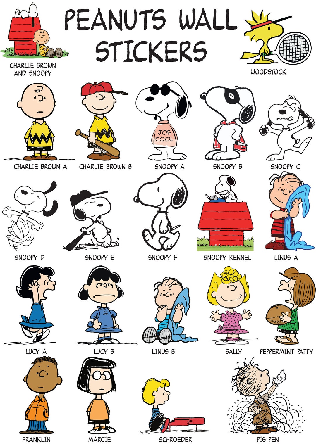 Peanuts Snoopy Charlie Brown Wall Stickers Cut to Shape Vibrant Colours ...