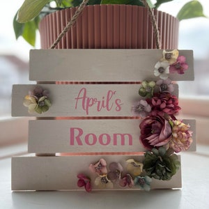 Personalised 3d Floral Room Sign, Wooden Room Sign, Personalised Name ...