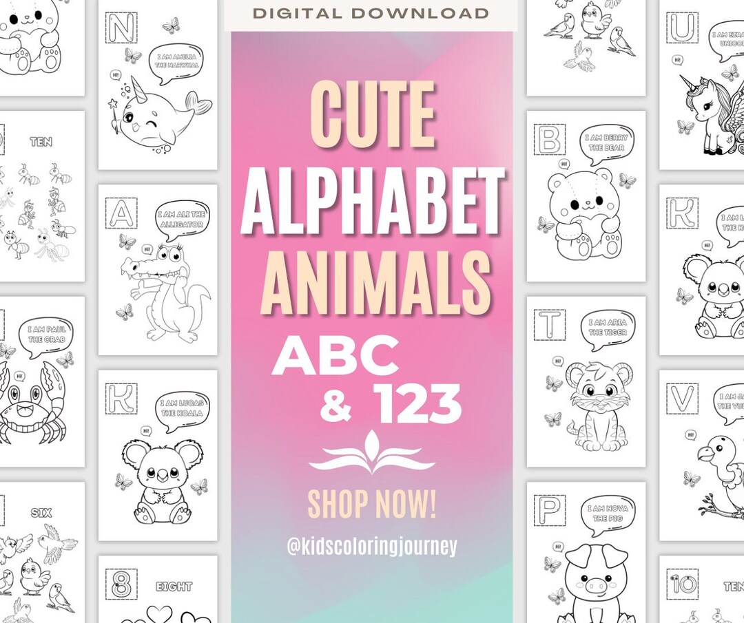 Animals ABC & Numbers Fun A Toddler's First Coloring Book Learning Abcs ...