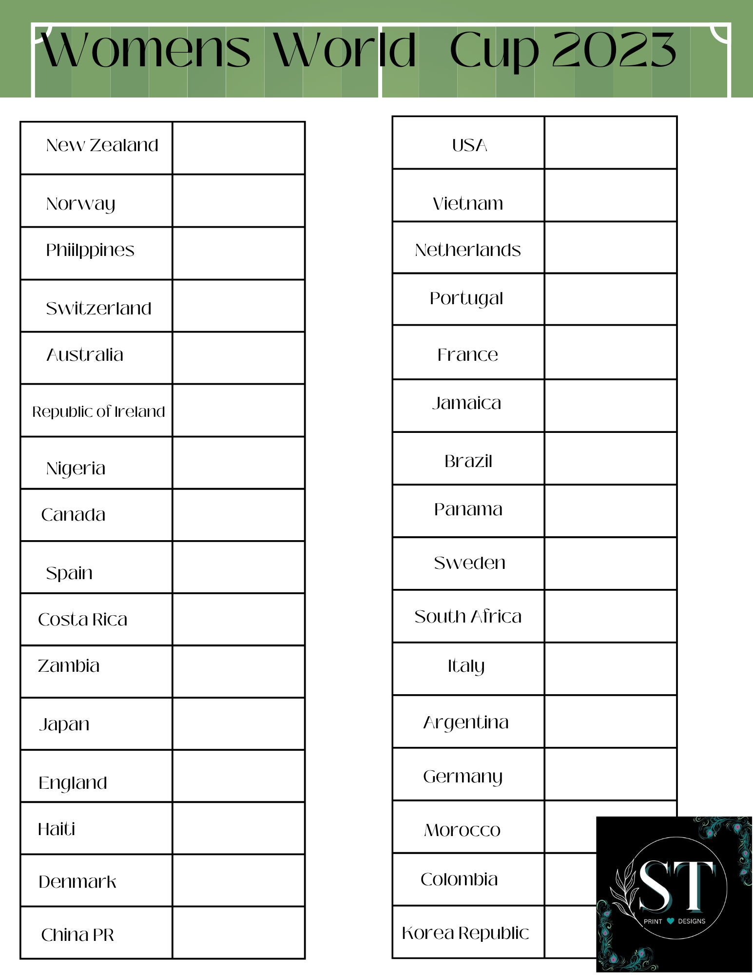 Womens World Cup 2023 World Cup Football Sweepstake Etsy Uk